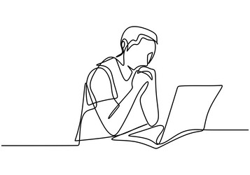 Hand sketch of a man working with computer Vector Image