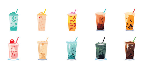 Blue boba milk tea flat design image Royalty Free Vector
