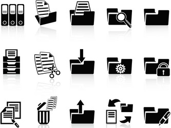 Black file folder icons set Royalty Free Vector Image