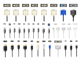 Collection of connectors and cables plugs Vector Image