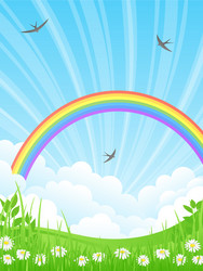 Field road and a rainbow Royalty Free Vector Image