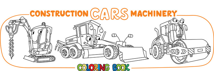 Funny construction cars set coloring book Vector Image