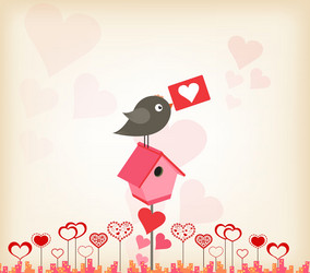 Happy valentines day greeting card with birdhouse Vector Image