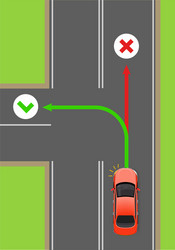 Turn rules on four-way intersection diagram Vector Image