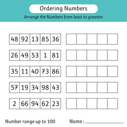 Ordering numbers worksheet arrange numbers Vector Image