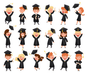 Happy kids in graduation gown and cap Royalty Free Vector