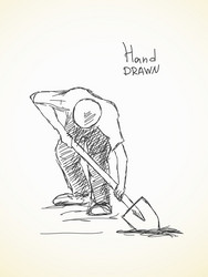 Hand drawn sketch of man digging ground with spade