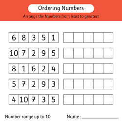 Ordering numbers worksheet number range up to 20 Vector Image