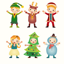Kids wearing christmas costumes cartoon happy Vector Image