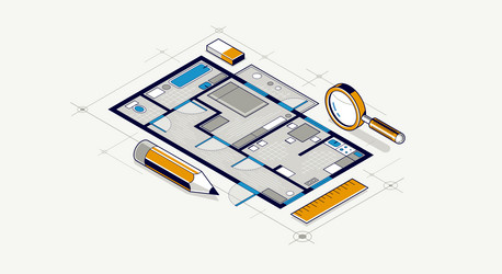 Flat plan drawing with pencil floorplan Royalty Free Vector