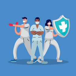Female doctors fighting with covid19 Royalty Free Vector
