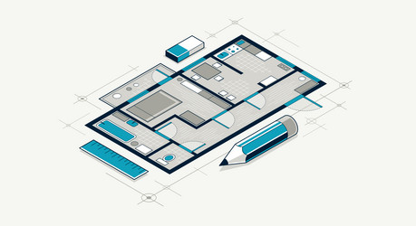 Floorplan drawing with pencil flat plan Royalty Free Vector
