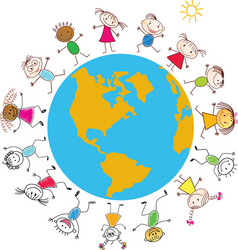 Globe kids children earth day Royalty Free Vector Image