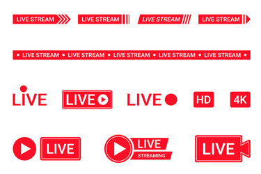 Set live streaming icons red symbols Royalty Free Vector