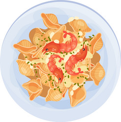 Pasta shell macaroni products with mushrooms Vector Image