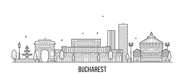 Romania bucharest city skyline isolated Royalty Free Vector