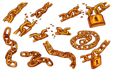 Sketches chain links and lock bond padlock Vector Image