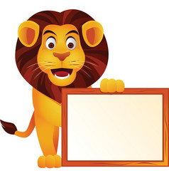 Cartoon lion holding blank sign Royalty Free Vector Image