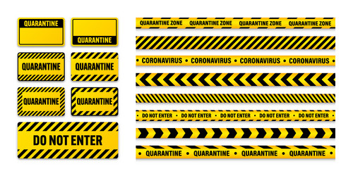 Various quarantine zone warning tapes and shields Vector Image