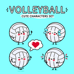 Funny cute happy volleyball characters bundle set Vector Image
