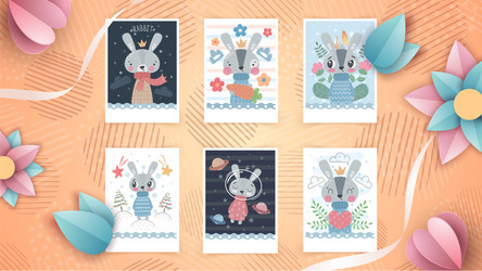 Greeting card cute cartoon rabbit with flower Vector Image