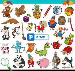 Letter p words educational task for children Vector Image