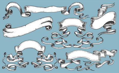 Etching ribbon banner set Royalty Free Vector Image
