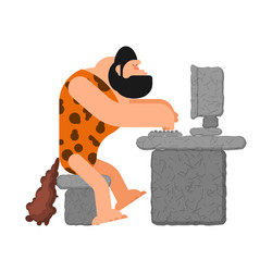 Stone computer prehistoric pc old laptop Vector Image