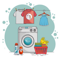 Laundry room with washing machine and clothes Vector Image