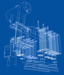 Power three-phase transformer isometric blueprints