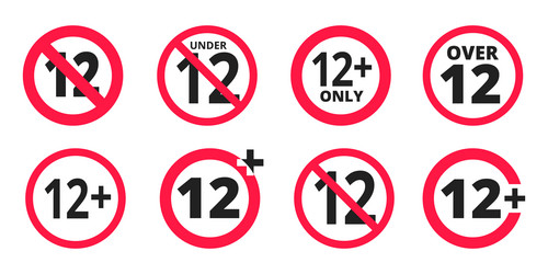Over 12 years old plus forbidden round icon sign Vector Image