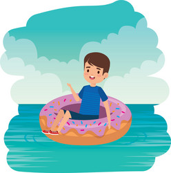 Cute little boy with shirt and donut float Vector Image