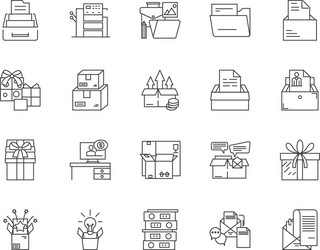 Packaging line icons signs set outline Royalty Free Vector