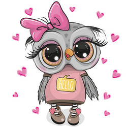 Cartoon girl in pink panama hat and owls Vector Image