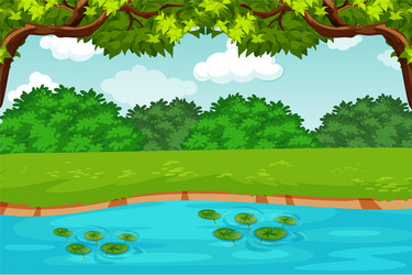 Cartoon pond near the forest Royalty Free Vector Image