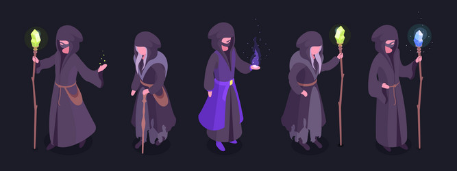 Isometric wizard witchcraft magician characters Vector Image