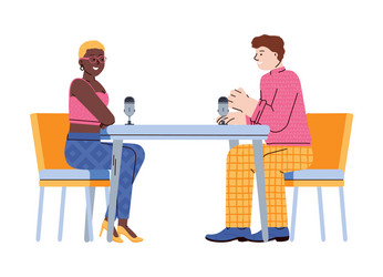 Cartoon people recording a podcast or radio show Vector Image