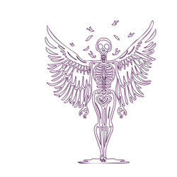 Skeleton angel outline sketch purple Royalty Free Vector