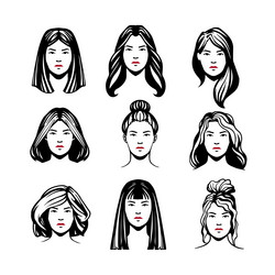 Feminine women face set hand drawn Royalty Free Vector Image