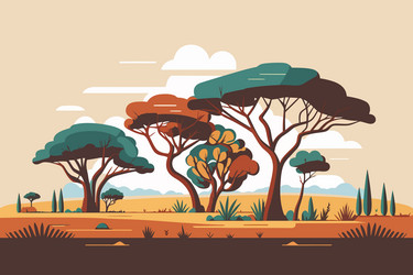 African savannah landscape with trees and bushes Vector Image