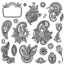 Black line art ornate flower design collection Vector Image