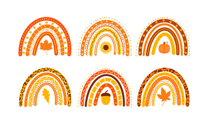 Autumn rainbow cute fall or thanksgiving clipart Vector Image