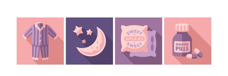 Sleep time flat icons and object in square shape Vector Image