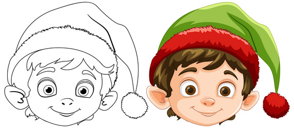 Colorful and line art of a smiling elf face Vector Image