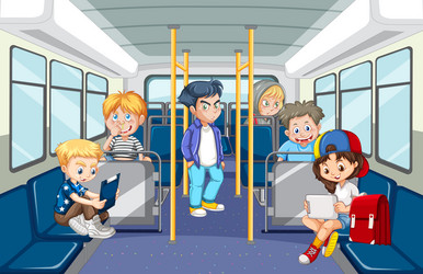 Inside bus with people cartoon Royalty Free Vector Image