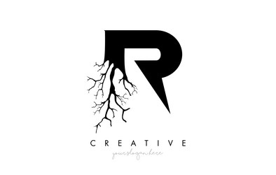Letter r design logo with creative tree branch Vector Image