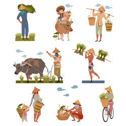 Farmers plows the land with animals Royalty Free Vector