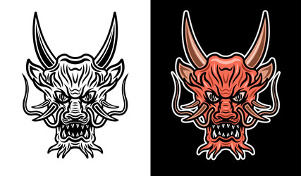 Chinese red dragon head growling circle retro Vector Image