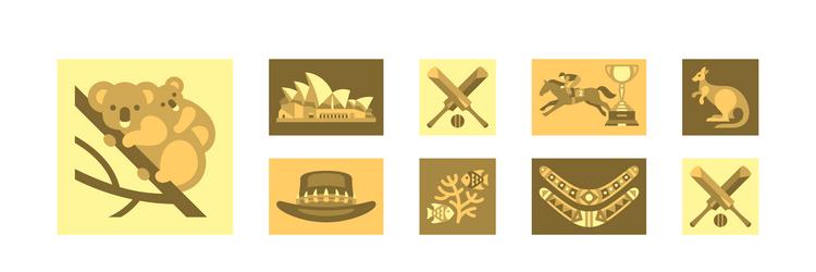 Yellow australian native icons in square Vector Image