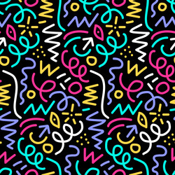 Vivid colorful line doodle seamless pattern in 90s